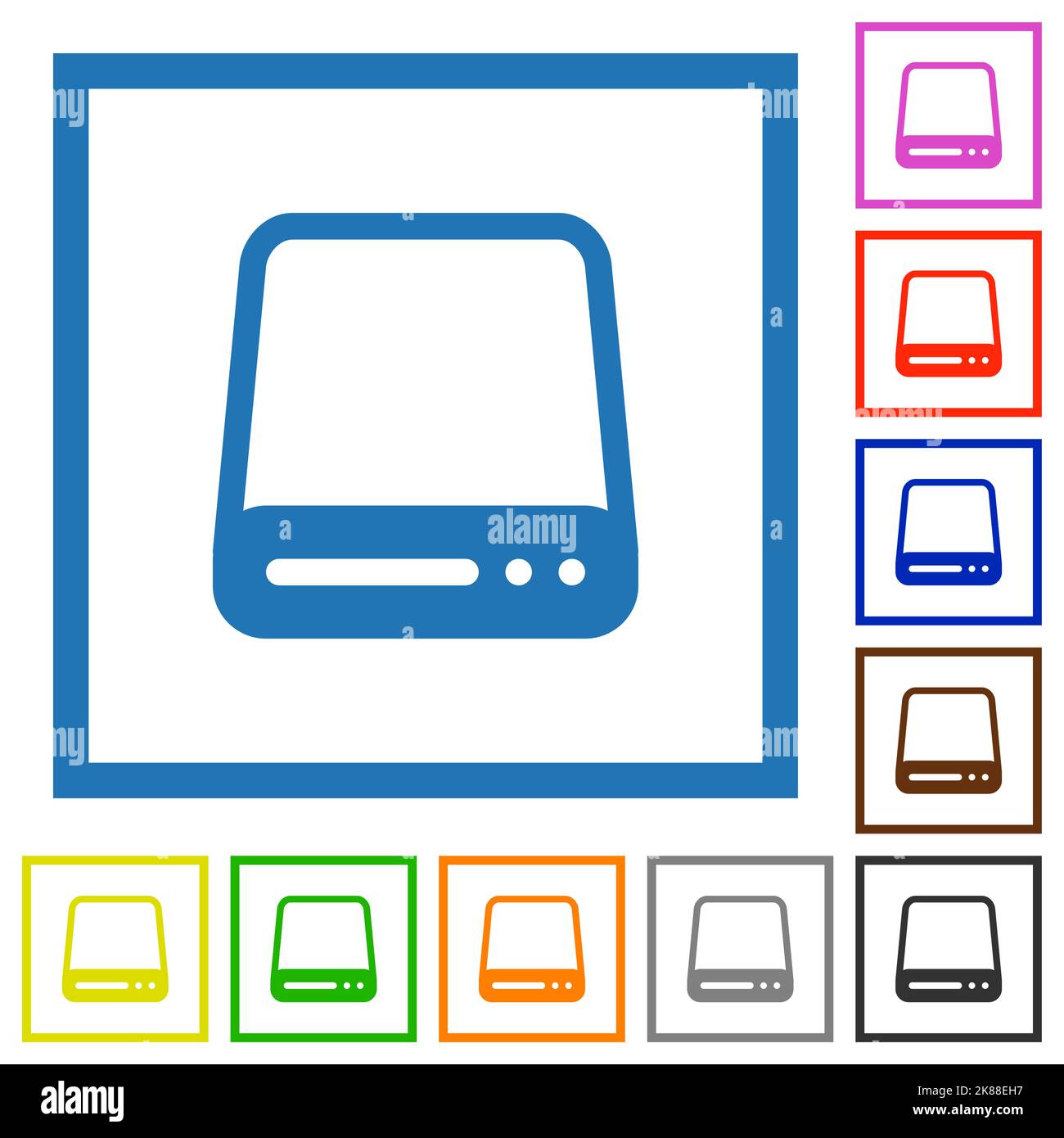 Hard disk drive flat color icons in square frames on white background ...