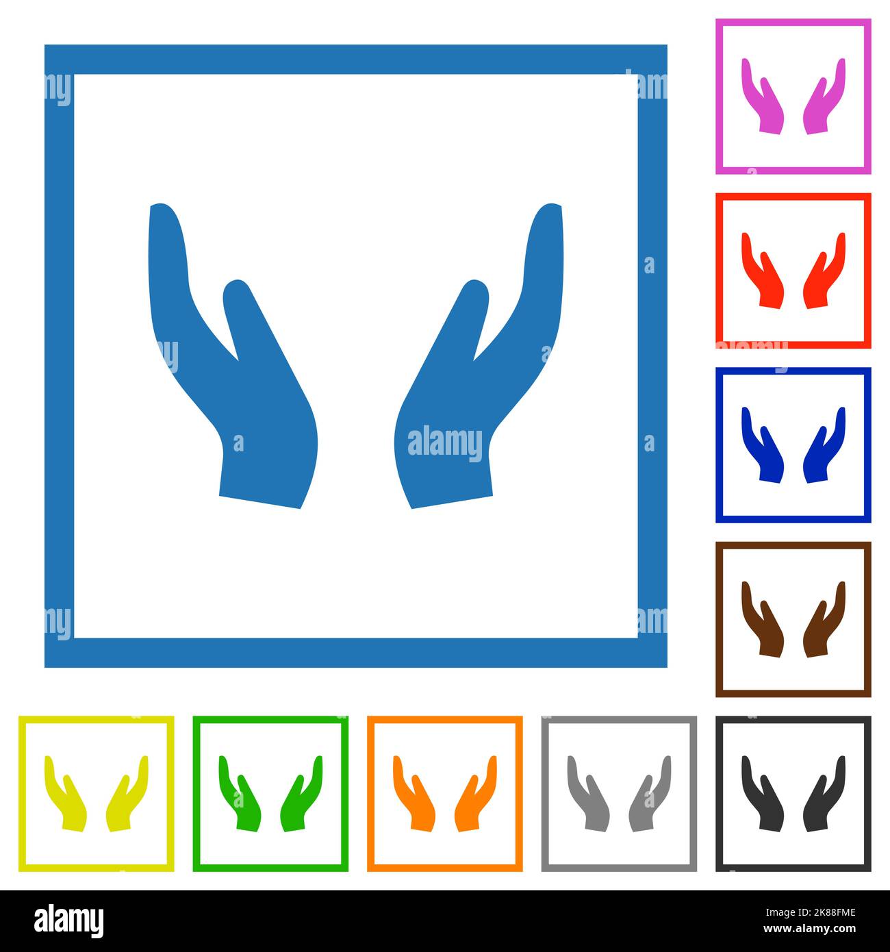 Empty protecting hands solid flat color icons in square frames on white ...