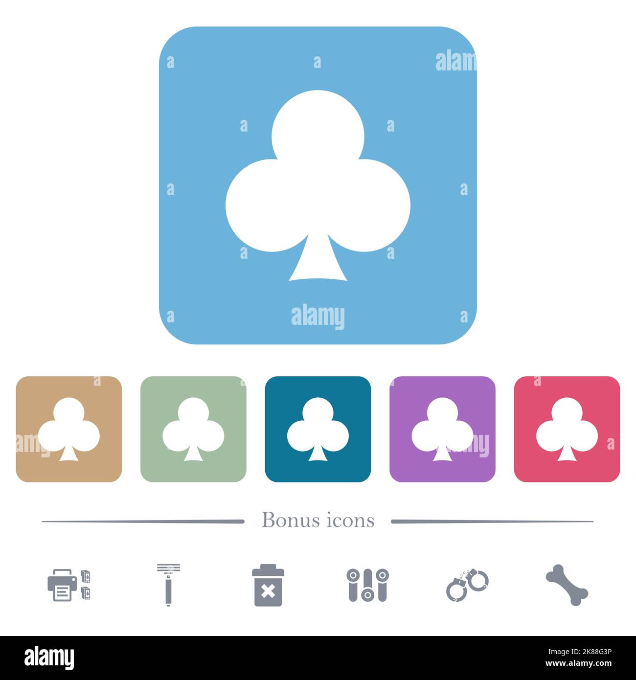 Club card symbol white flat icons on color rounded square backgrounds ...