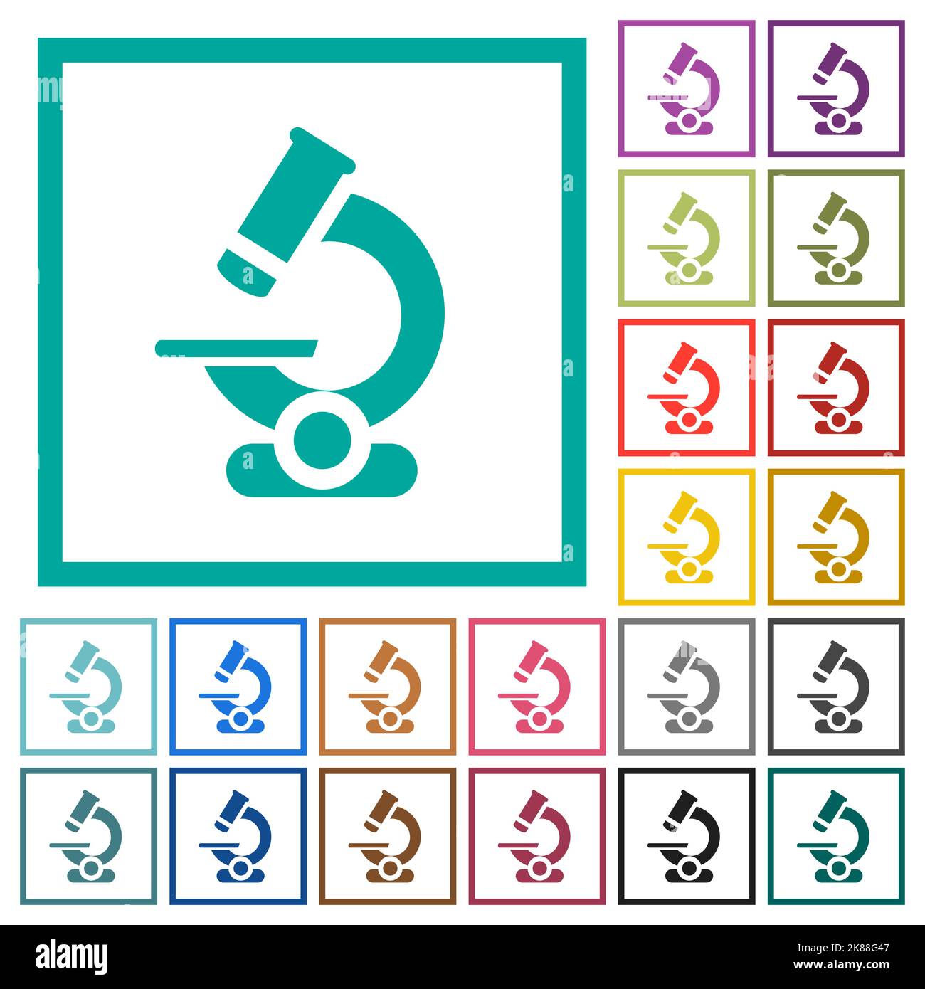 Microscope flat color icons with quadrant frames on white background ...