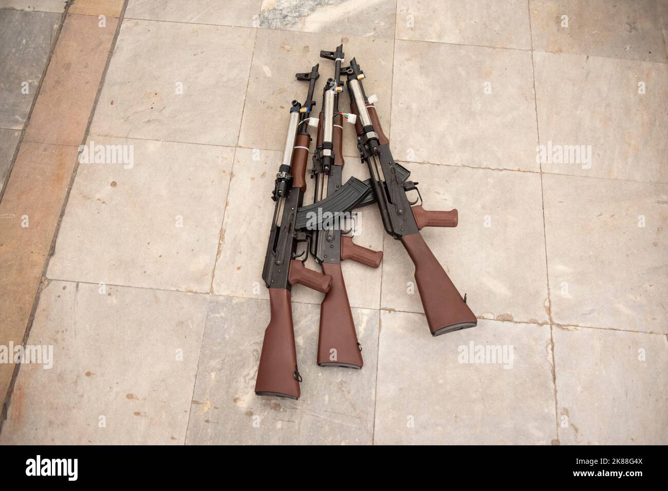 Simulation guns made in Iran at a police shooting simulation booth at ...