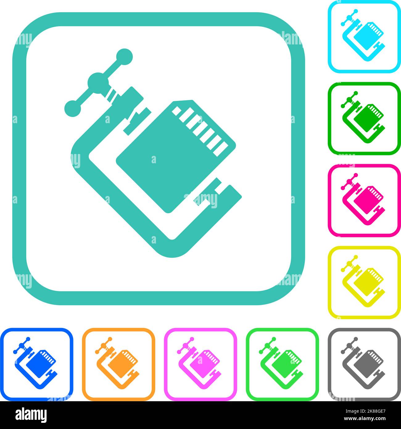 SD memory card compress solid vivid colored flat icons in curved ...