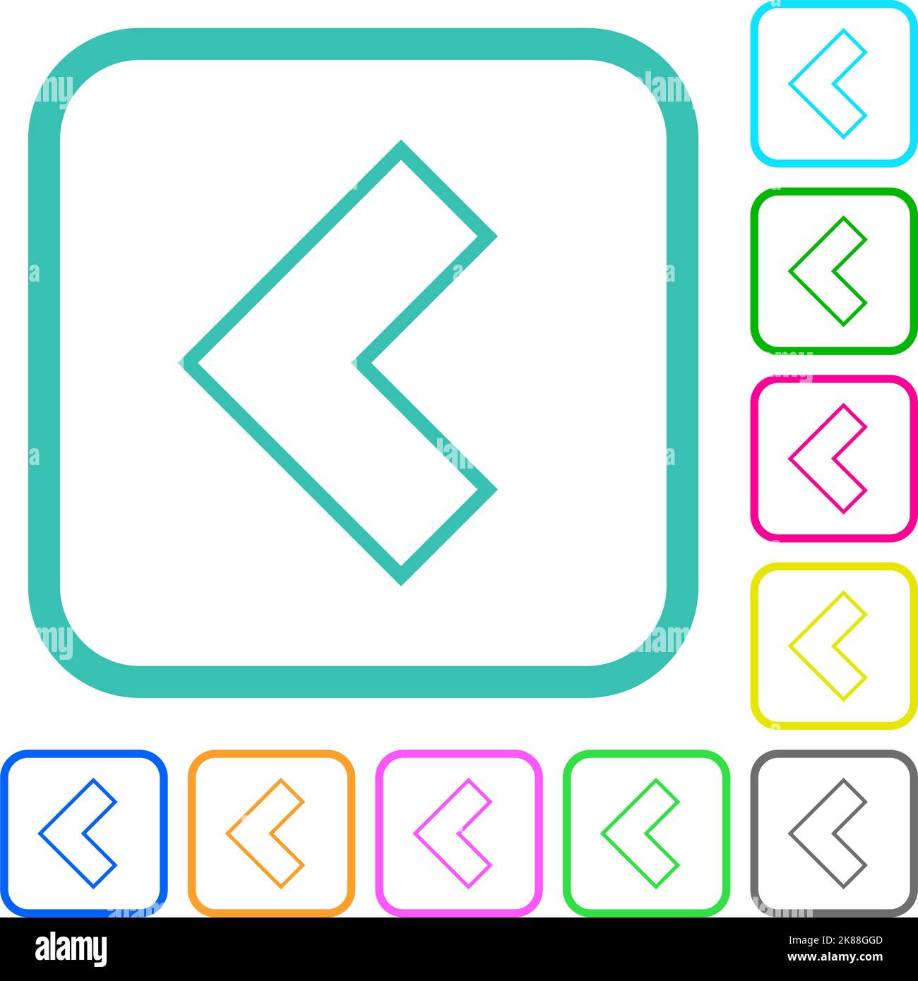 Left angle arrow outline vivid colored flat icons in curved borders on ...