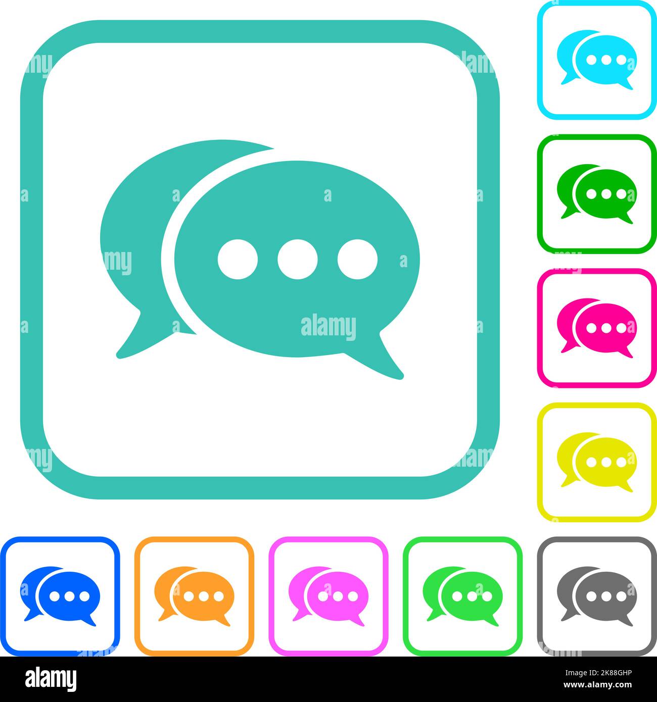 Two oval active chat bubbles solid vivid colored flat icons in curved ...