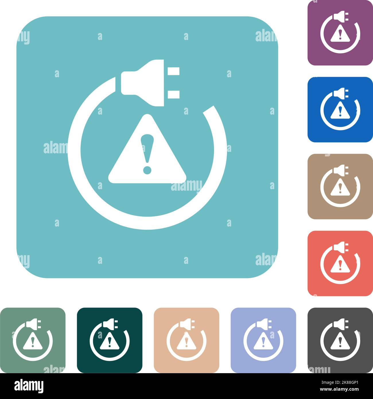 Electrical hazard solid white flat icons on color rounded square backgrounds Stock Vector Image ...