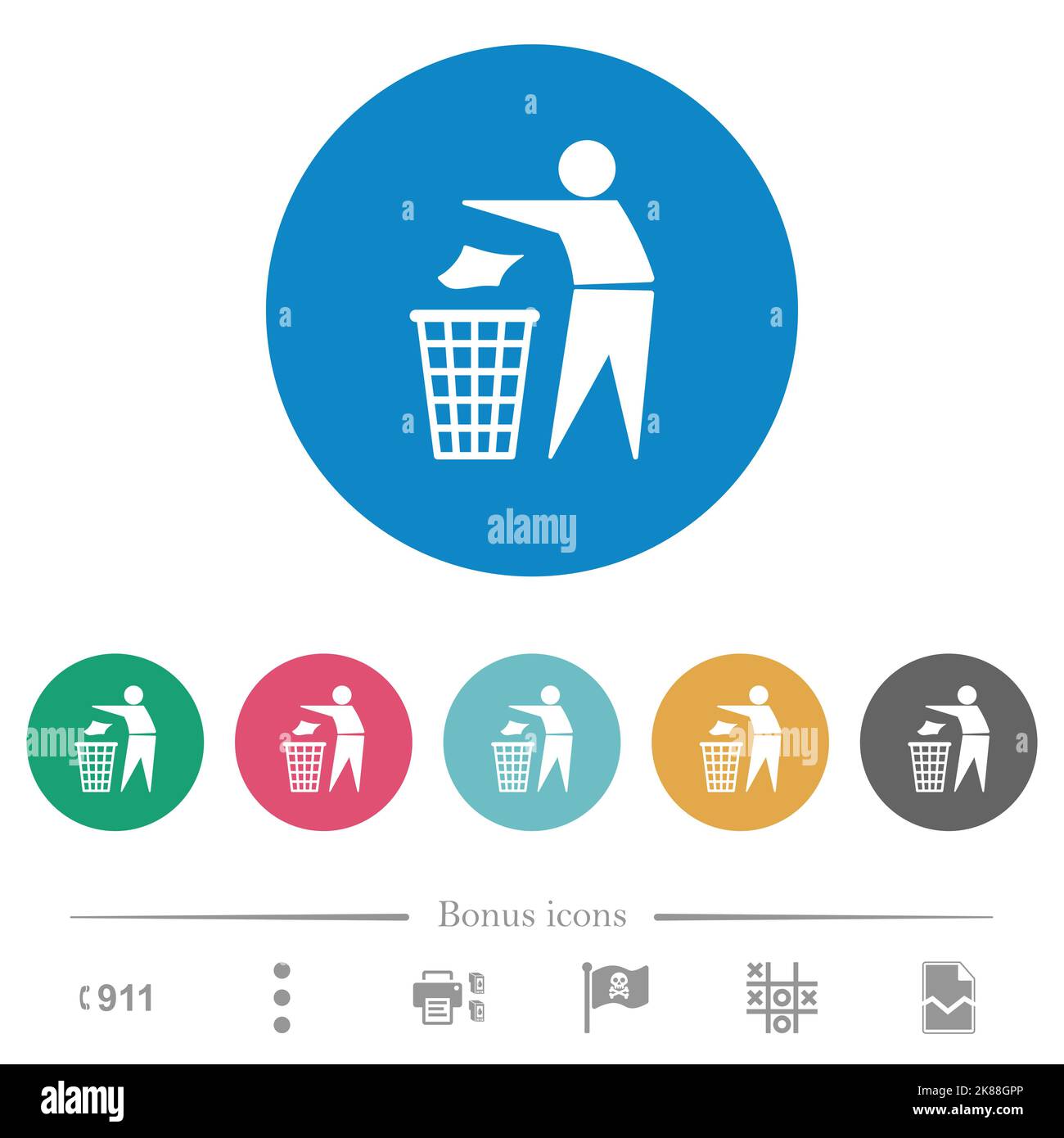 Tidy man solid flat white icons on round color backgrounds. 6 bonus ...