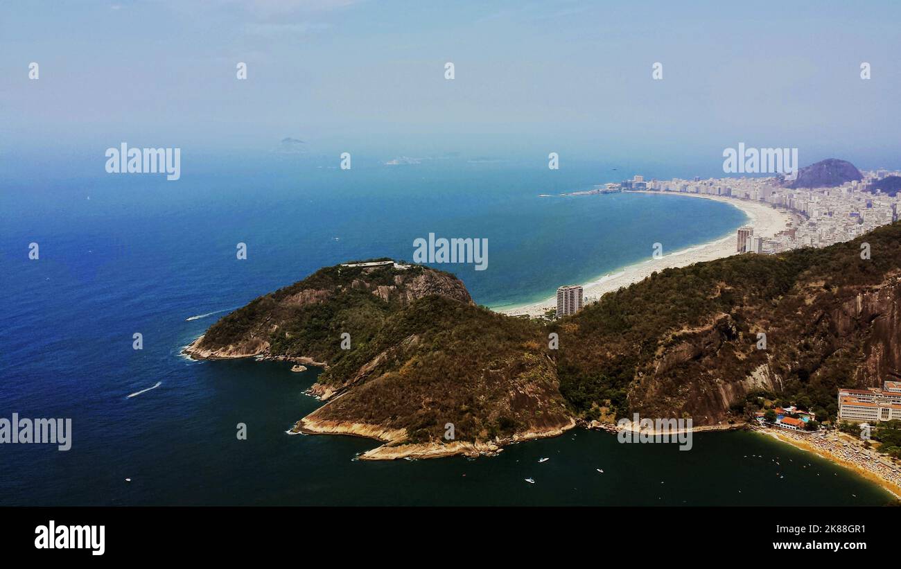 Areal view of a famous Copa Cabana beach in Brazil, Rio de Janeiro ...