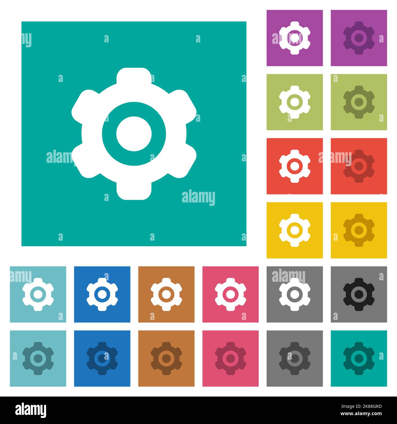 Single cogwheel solid multi colored flat icons on plain square ...