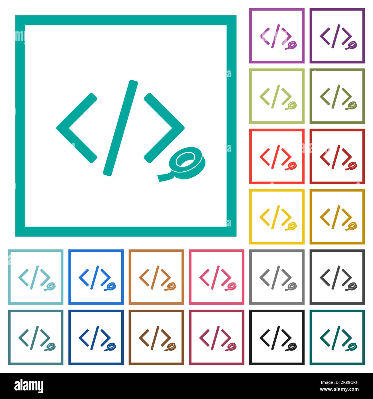 Software patch flat color icons with quadrant frames on white ...