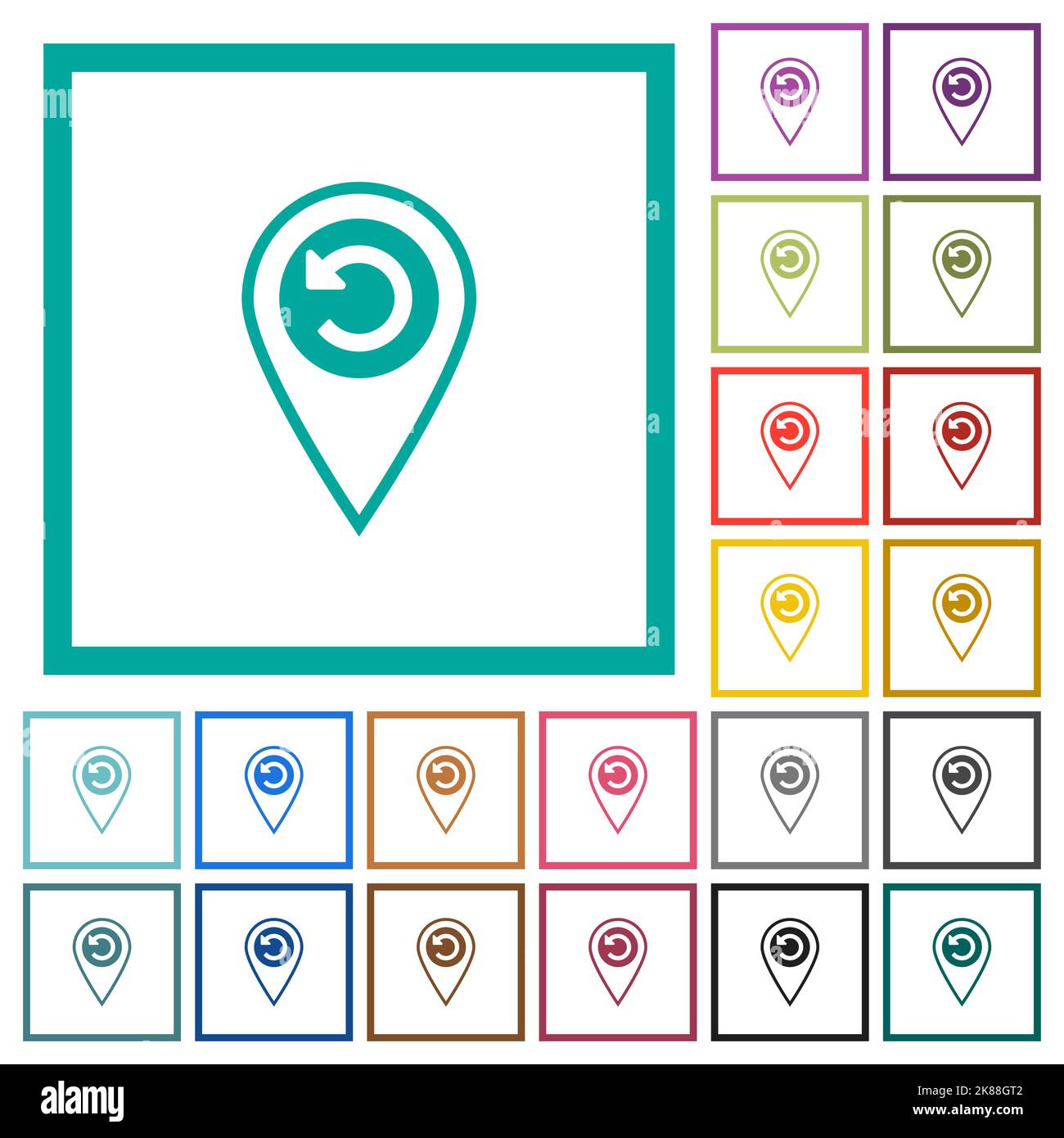 GPS location undo flat color icons with quadrant frames on white ...