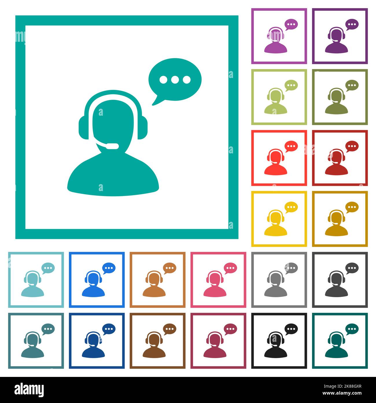 Talking operator active solid flat color icons with quadrant frames on ...