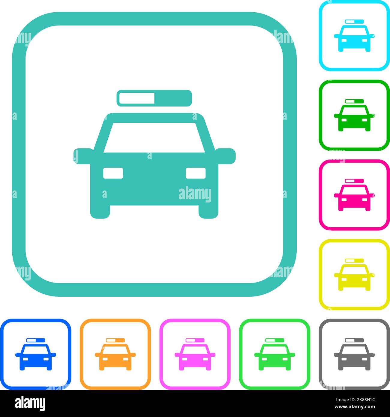 Police car vivid colored flat icons in curved borders on white ...