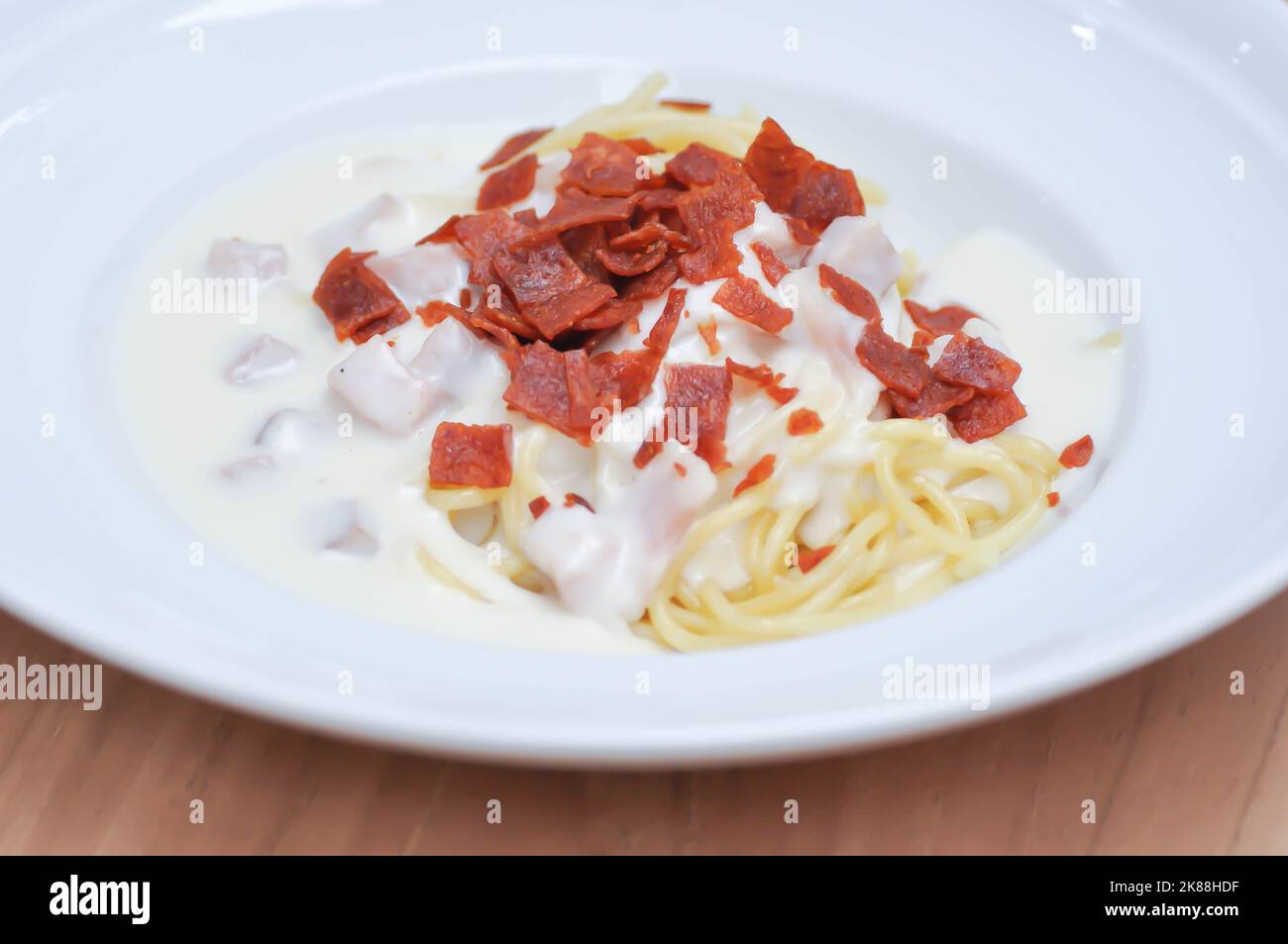 pasta or spaghetti , spaghetti carbonara or pasta carbonara for serve ...