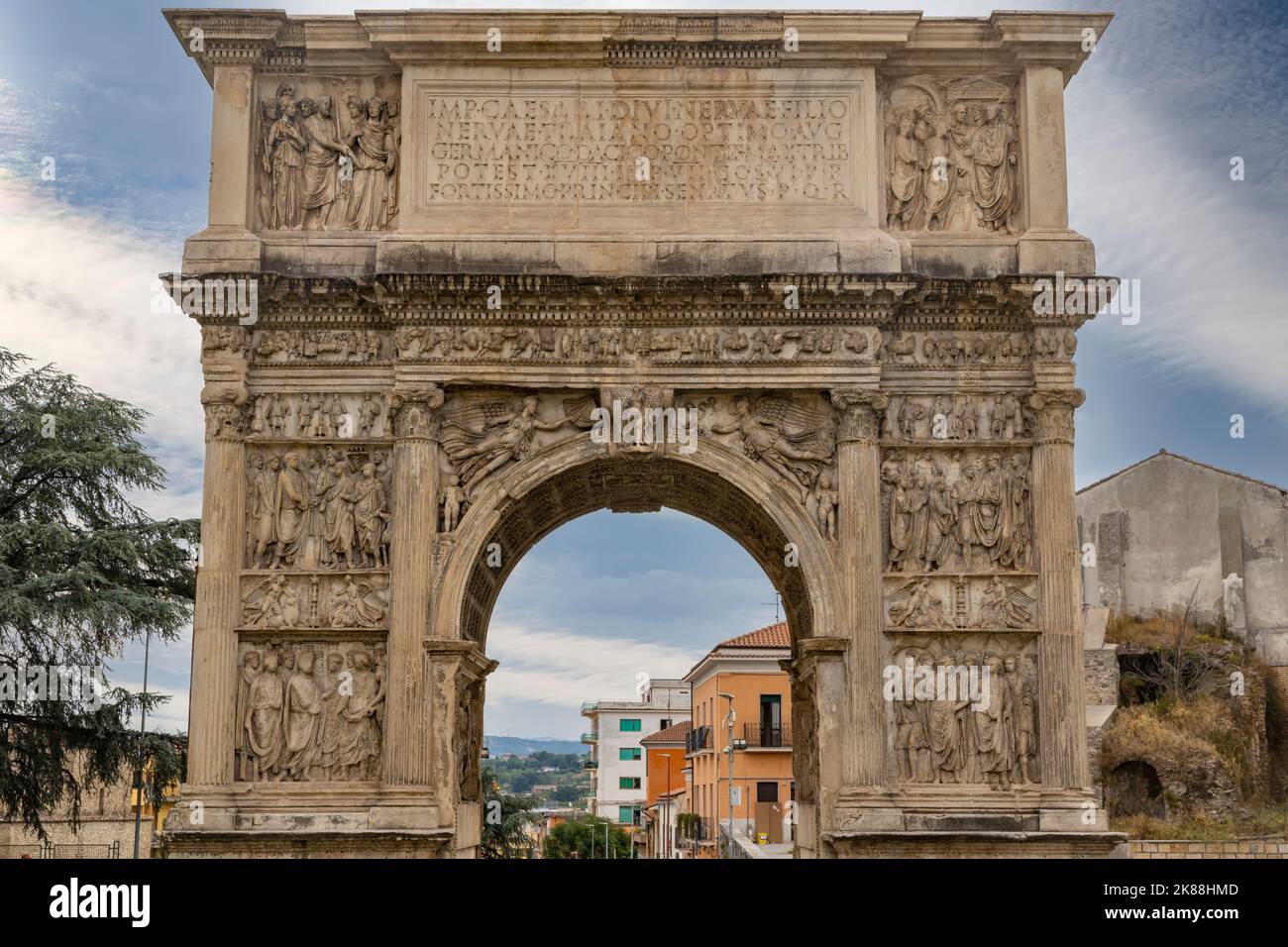 Arch of Trajan, ancient Roman triumphal arch, Benevento, Campania ...