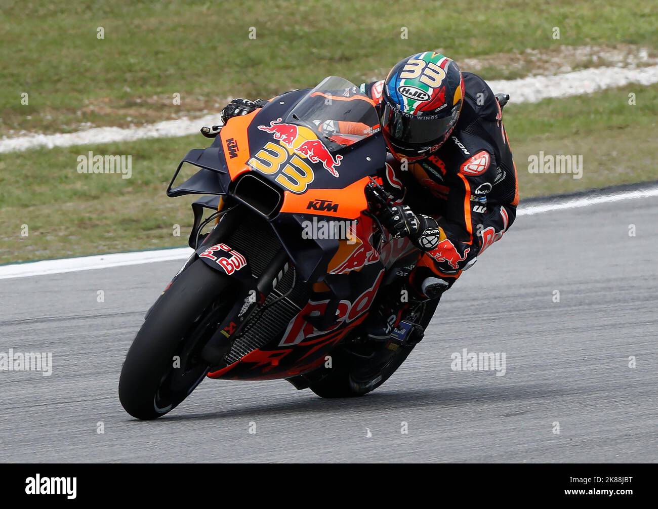 South African rider Brad Binder of Red Bull KTM Factory Racing steers ...