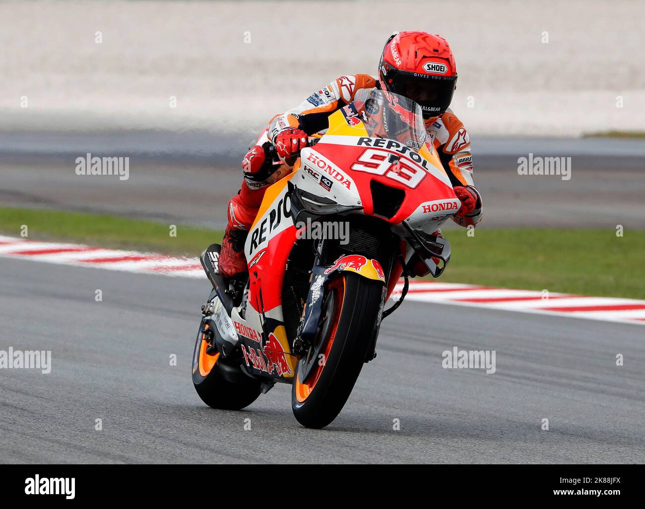 Spanish rider Marc Marquez of Repsol Honda Team steers his bike during ...