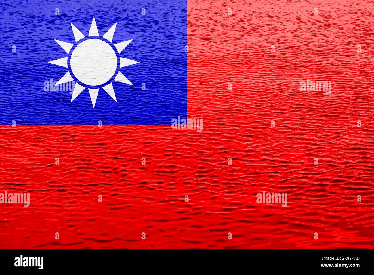 Taiwan flag or Taiwanese banner on a water surface texture with small ...