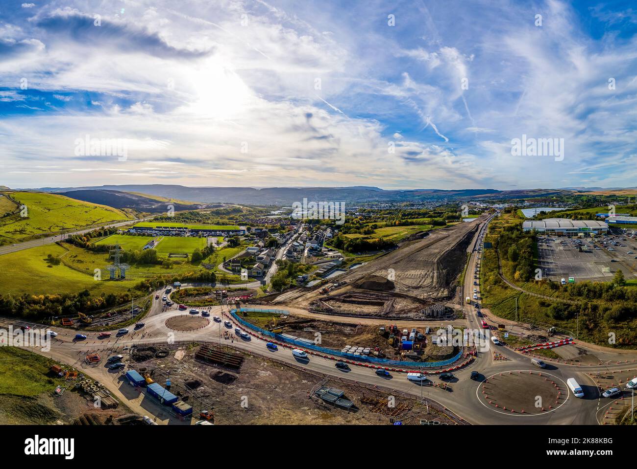 DOWLAIS, WALES, UK - OCTOBER 18 2022: Panoramic aerial view of ...