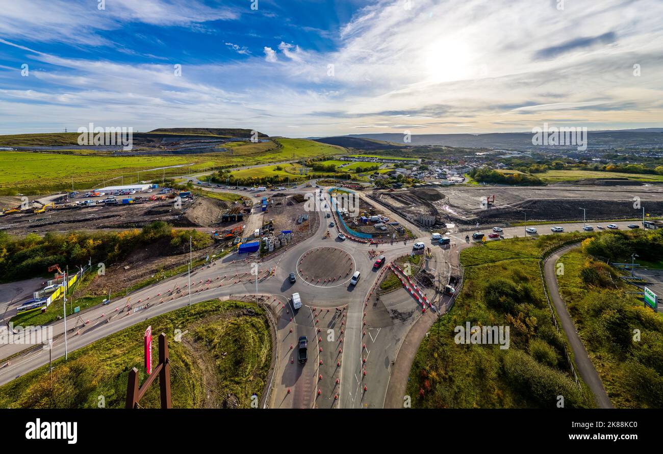 DOWLAIS, WALES, UK - OCTOBER 18 2022: Panoramic aerial view of ...