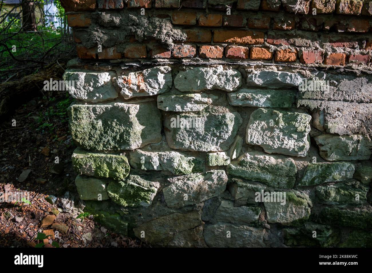 White construction limestone in the form of blocks in the foundation ...
