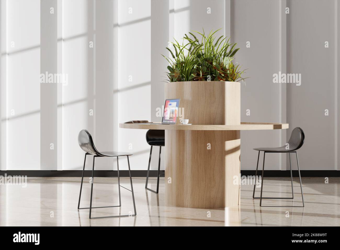 Sunlight interior illustration wooden details on white walls Stock ...