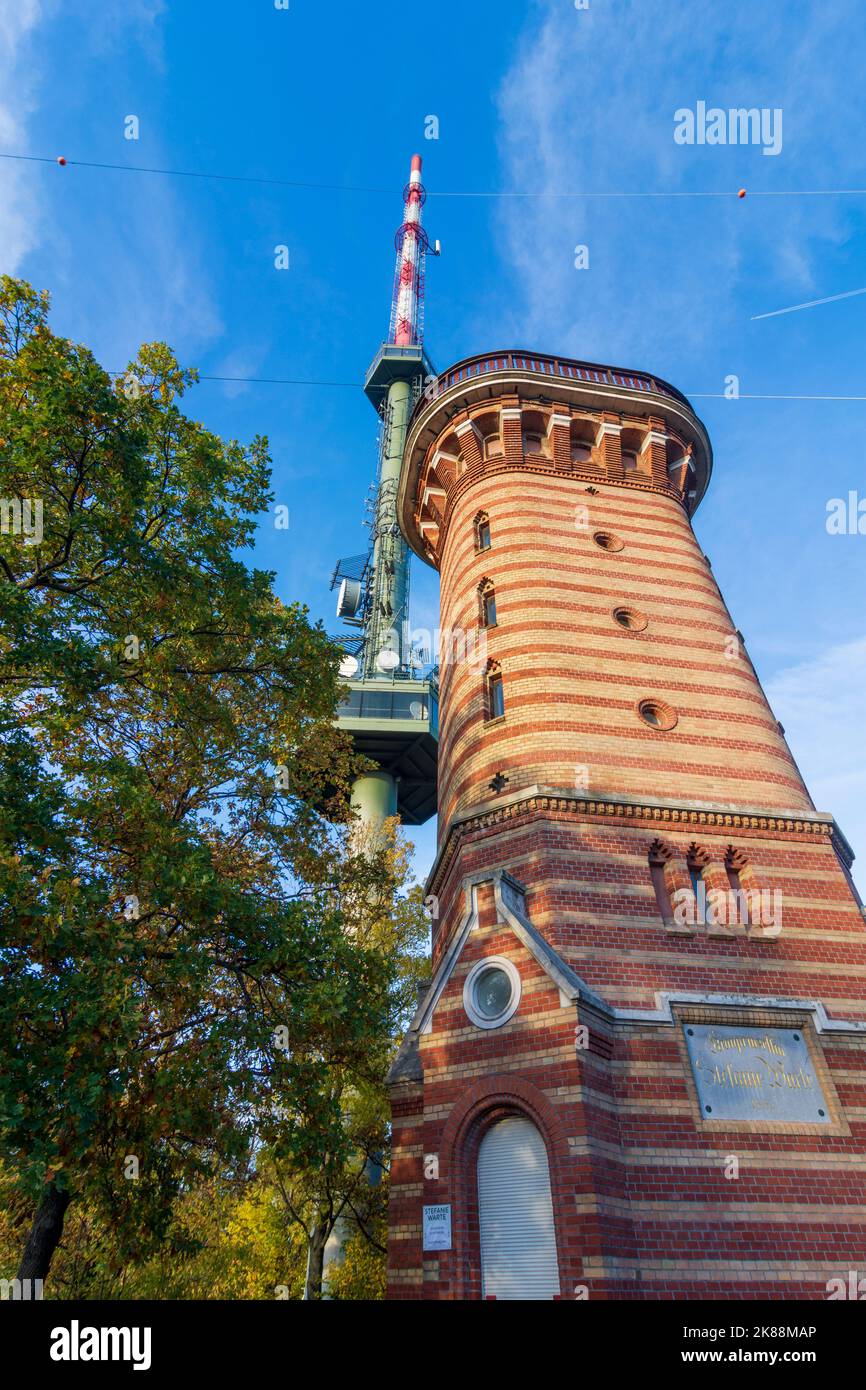 Wien, Vienna: antenna on mountain Kahlenberg, observation tower ...