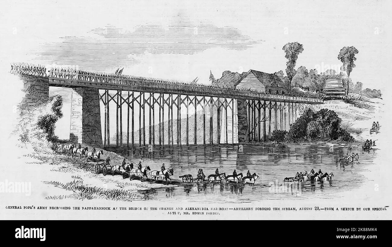 General John Pope's army recrossing the Rappahannock at the bridge of ...