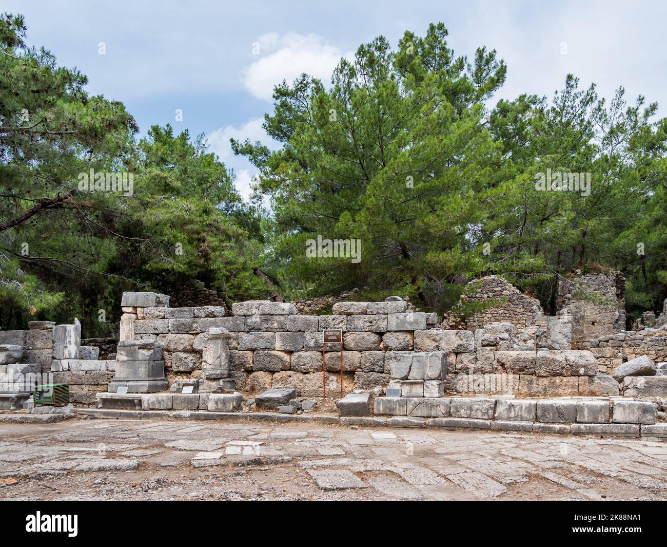 Agora, ruined market square in ancient Phaselis city. Famous ...