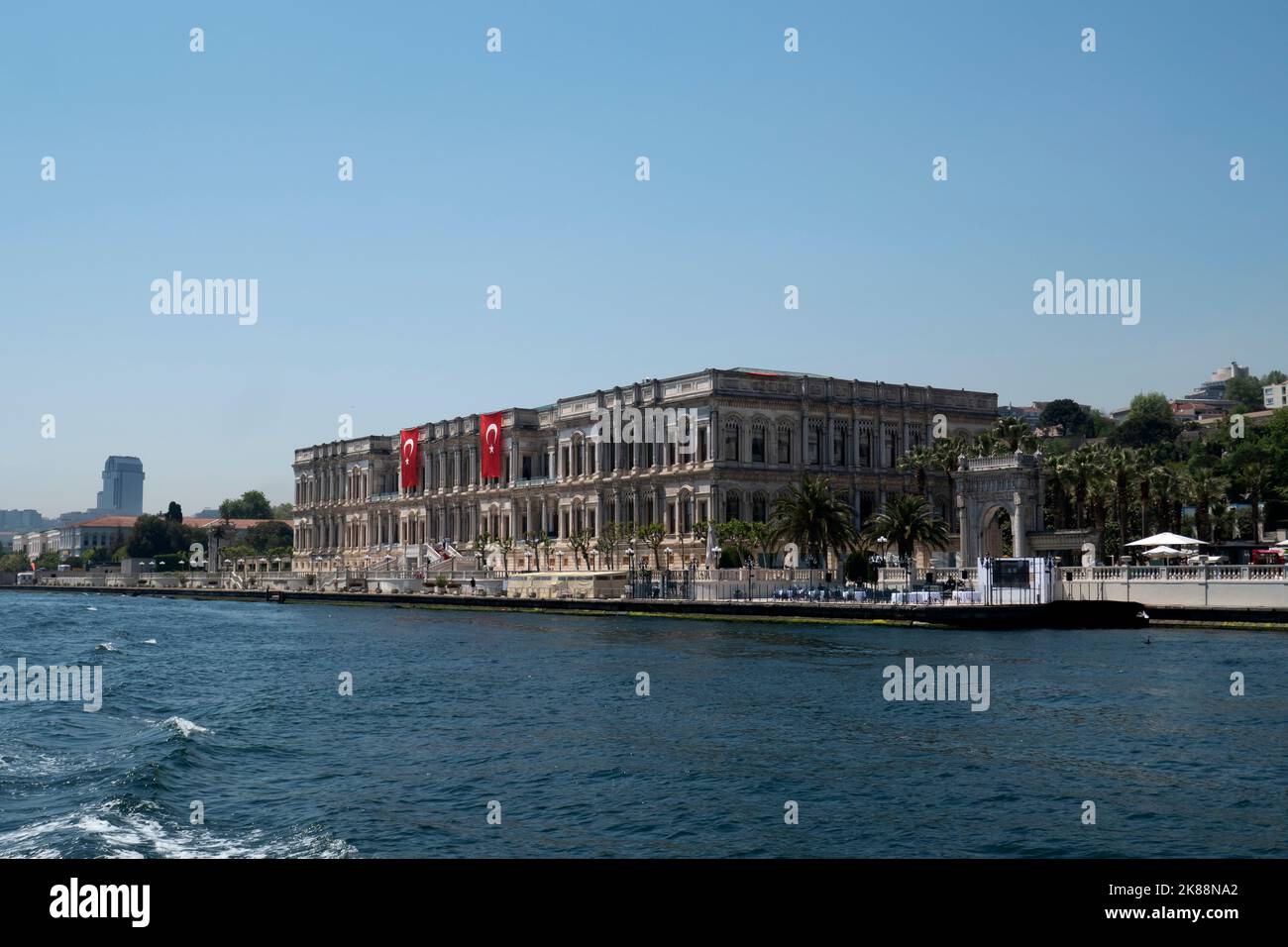 ISTANBUL, TURKEY, AUGUST 10, 2018: Exterior view of Ciragan Palace, a ...