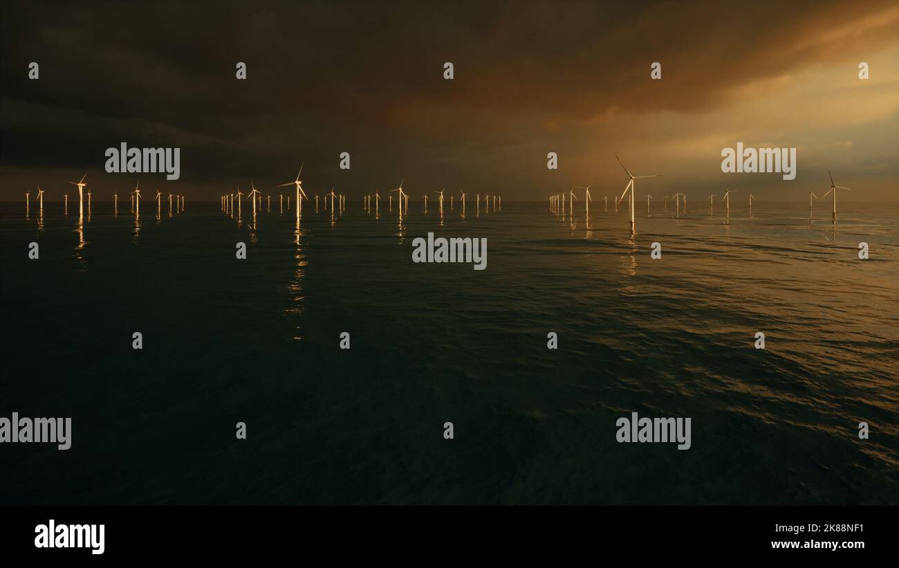 Offshore wind farm - 3d render Stock Photo - Alamy