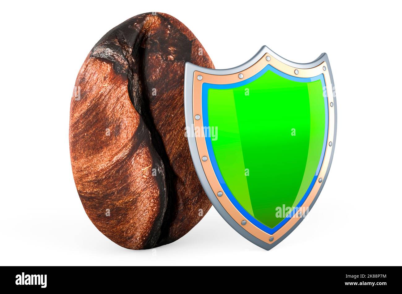 Coffee bean with shield, 3D rendering isolated on white background ...