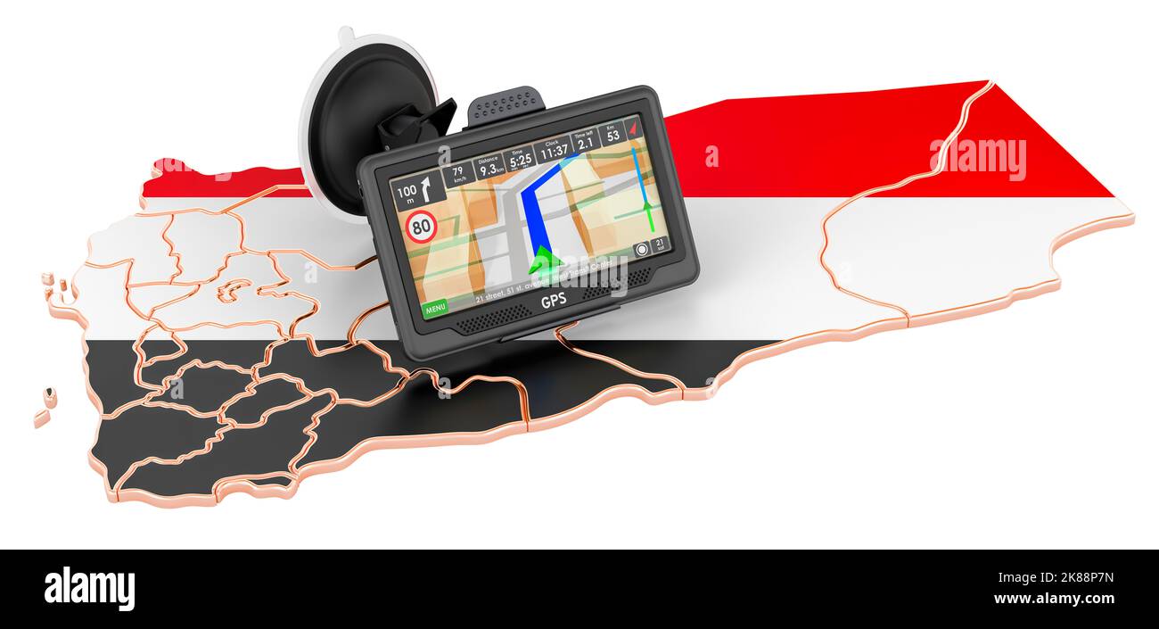 GPS navigation in Yemen, 3D rendering isolated on white background ...