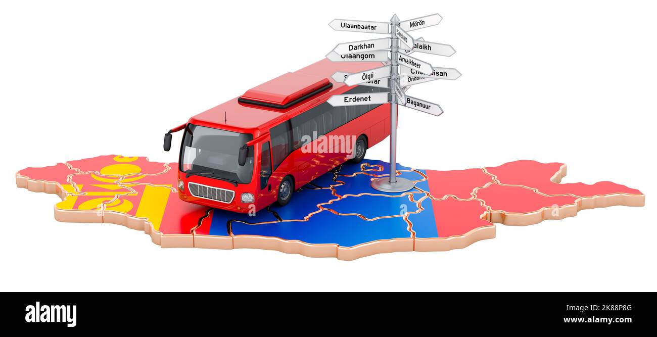 Mongolian Bus Tours concept. 3D rendering isolated on white background ...
