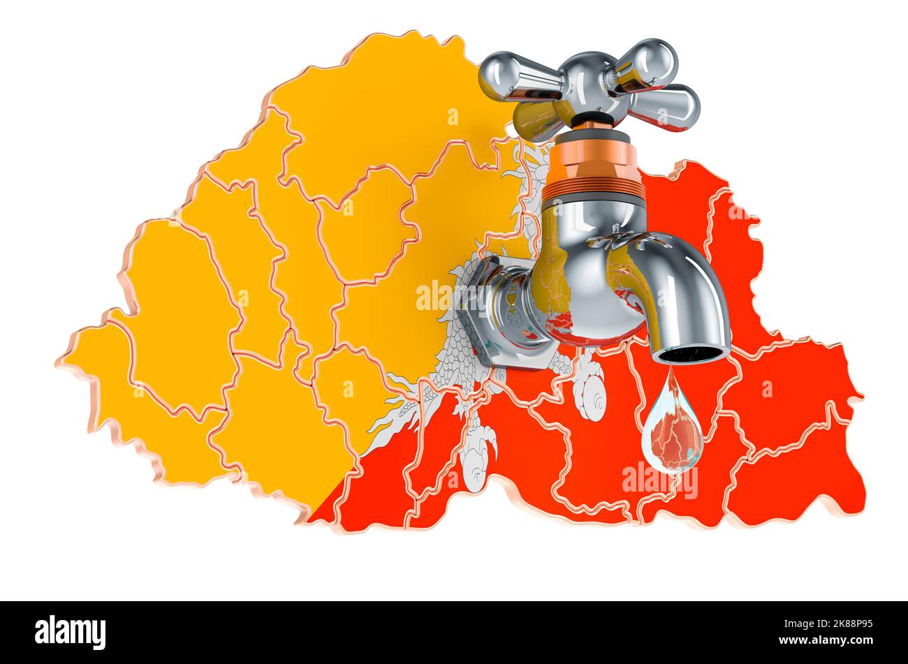 Water resources, drinking water of Bhutan concept, 3D rendering ...