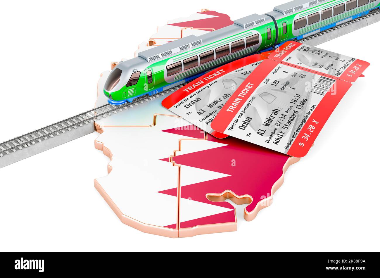 Rail travel in Qatar, concept. 3D rendering isolated on white ...