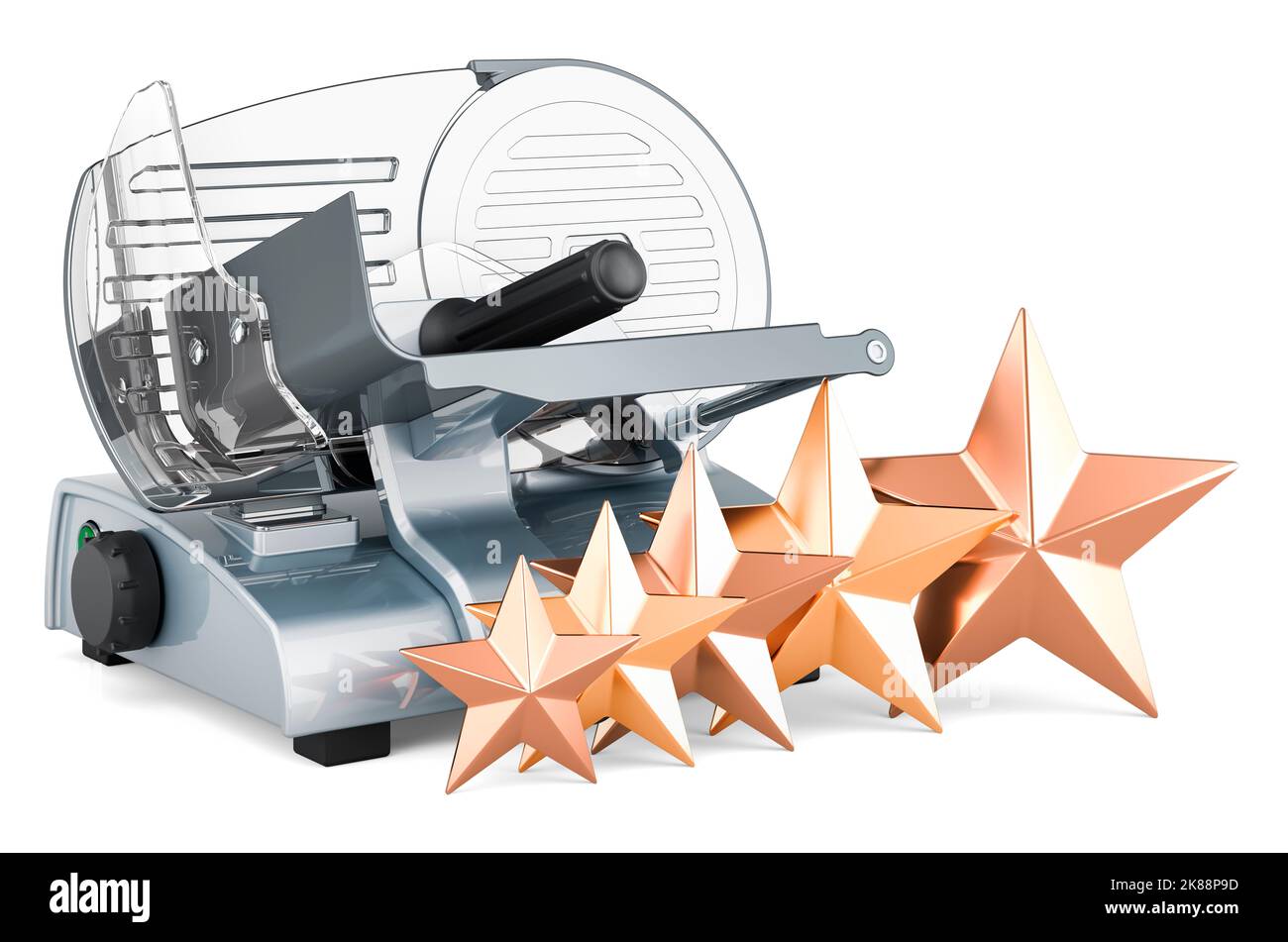 Slicing machine with five golden stars. 3D rendering isolated on white ...