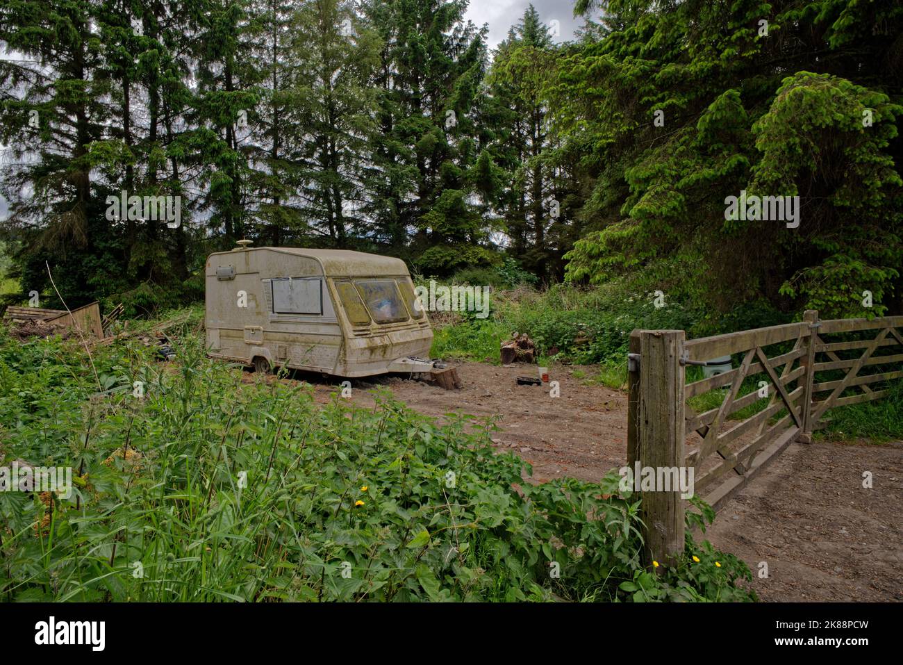 Abandoned Caravan in a forest clearing Stock Photo - Alamy