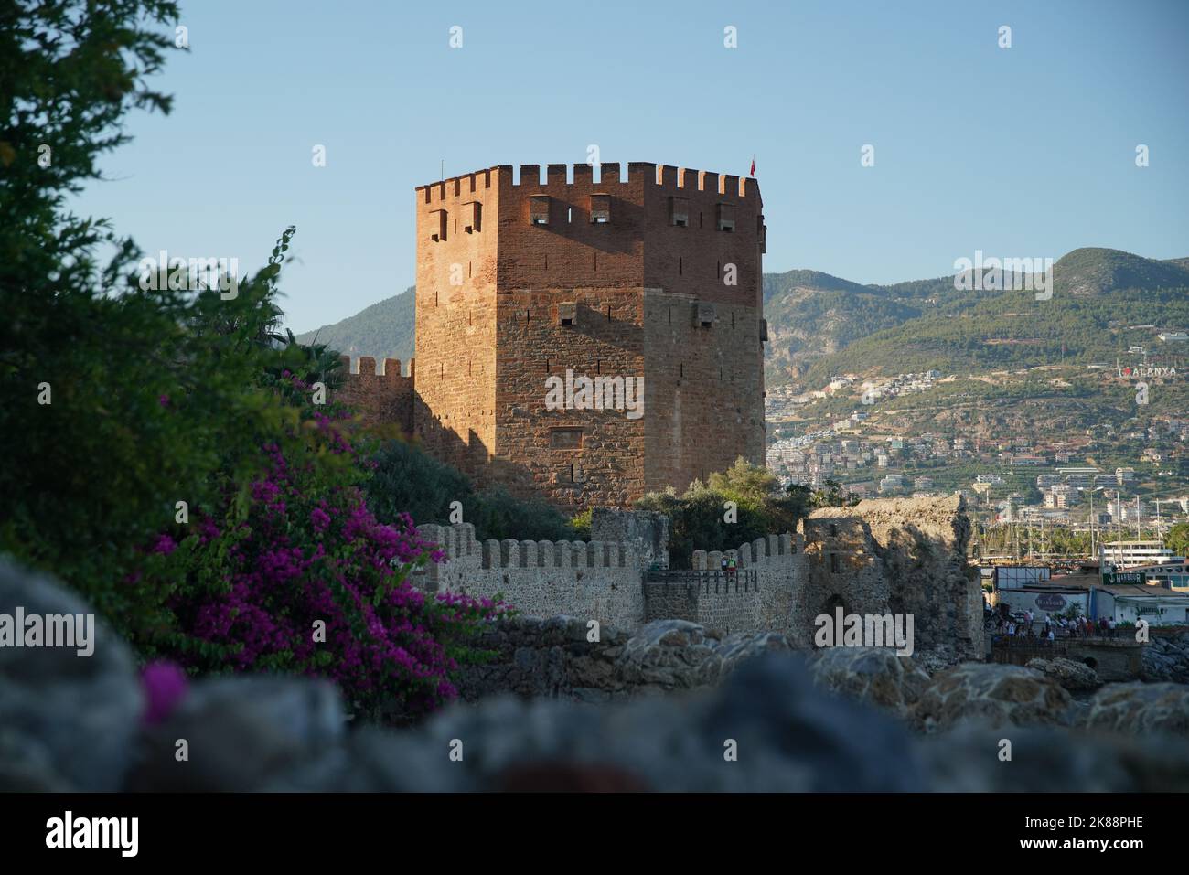 ANTALYA, TURKIYE - JULY 21, 2022: Red Tower in Alanya Town. Tower was ...