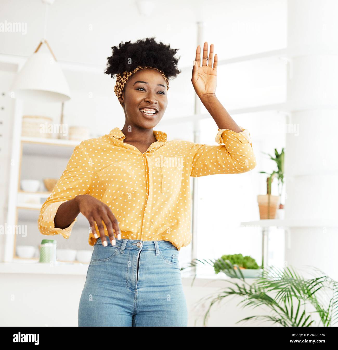 woman young black portrait dancing music happiness love home having fun ...