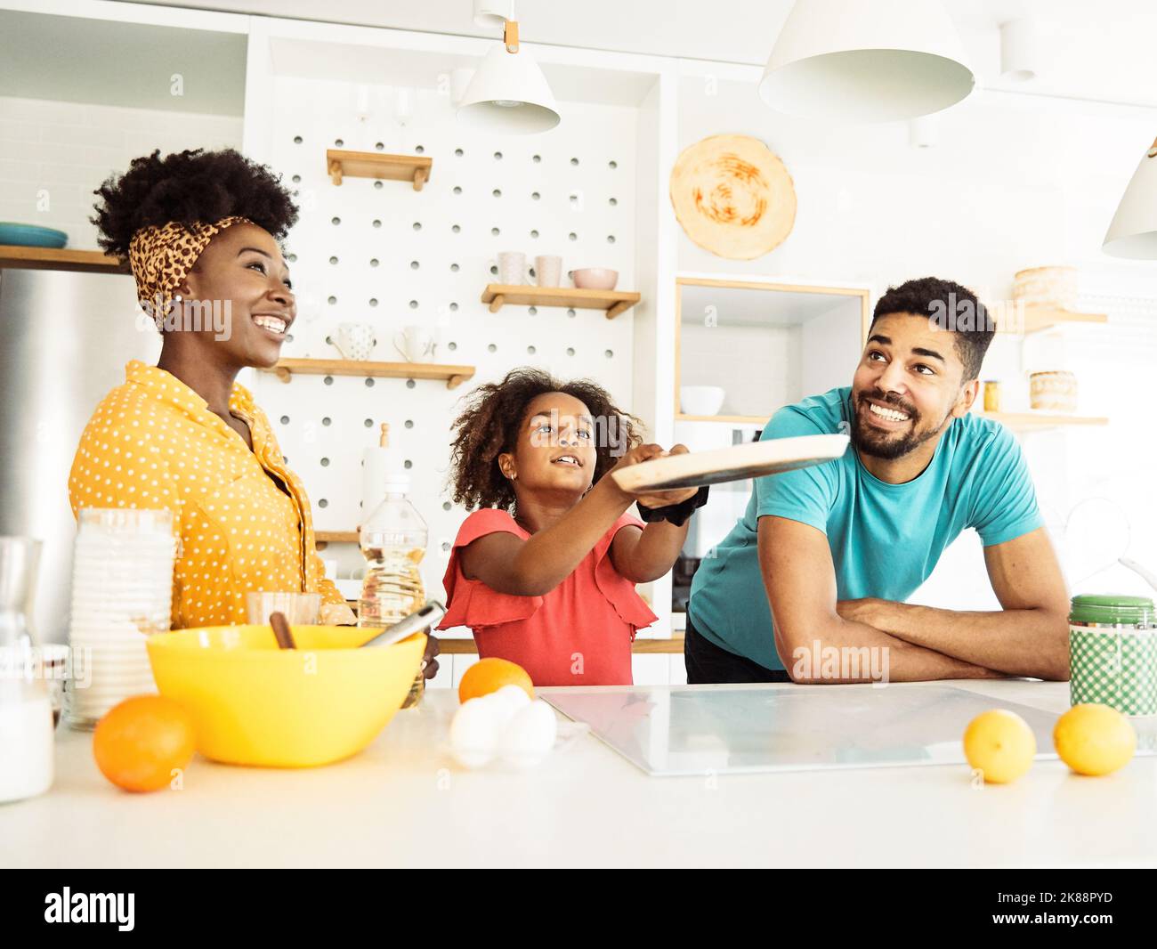 family child kitchen food daughter mother father cooking preparing ...