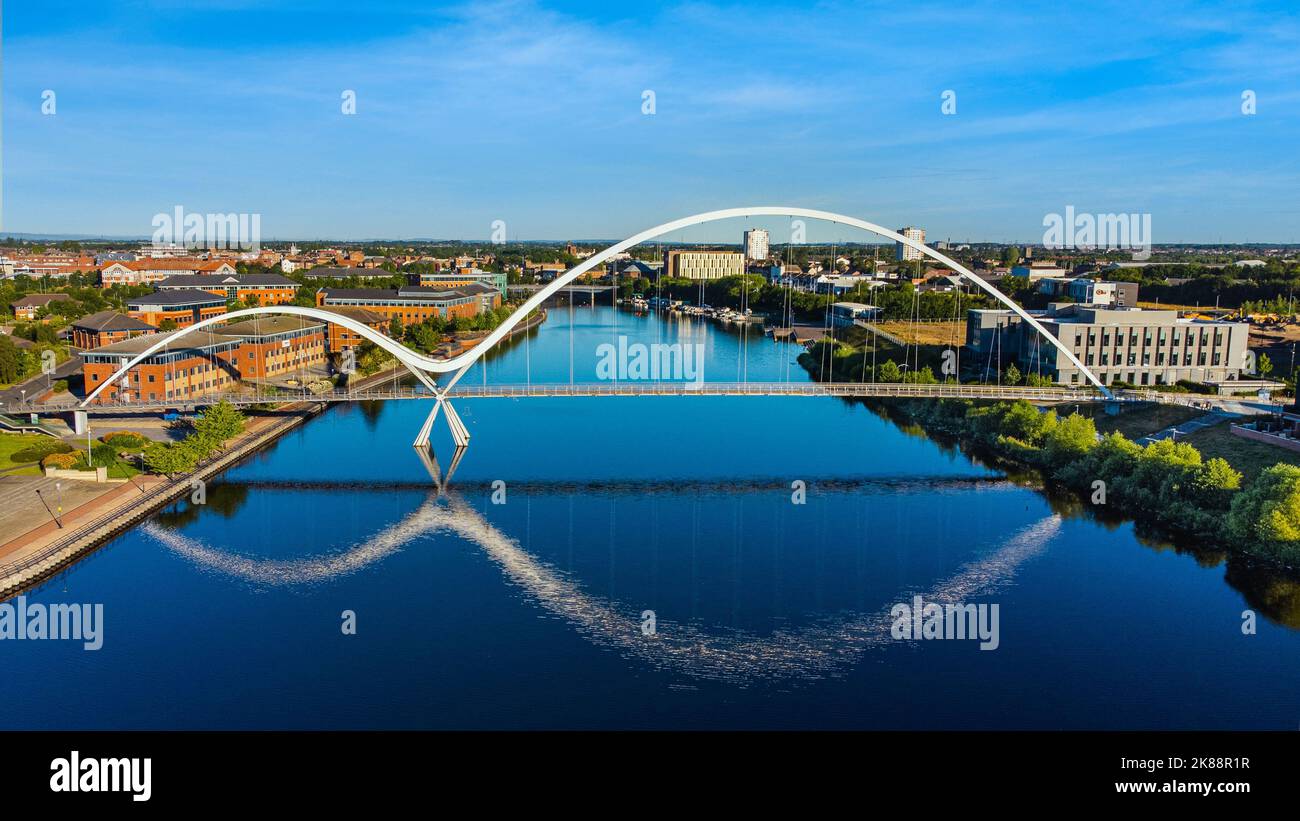 An aerial view of the Infinity Bridge spanning the river Tees in ...