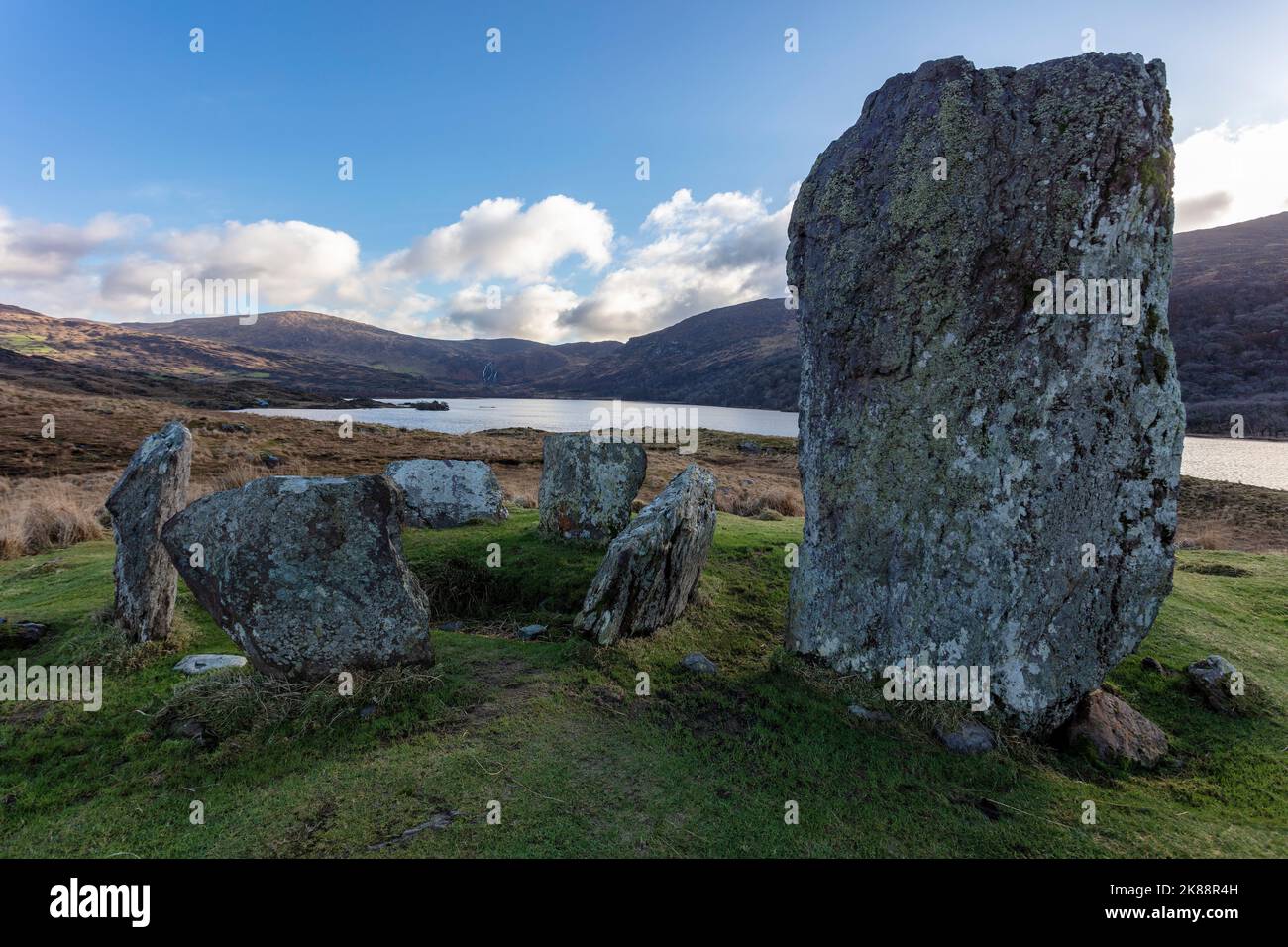 The ancient Uragh Stone Circle (Ciorcal Cloch Uragh) with a beautiful ...