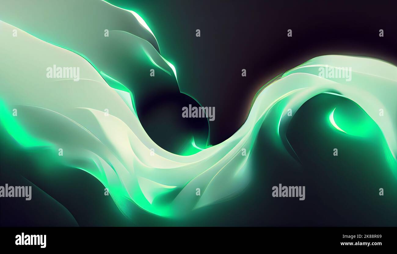Abstract emerald and white waves background. Subtle gradients, flow ...