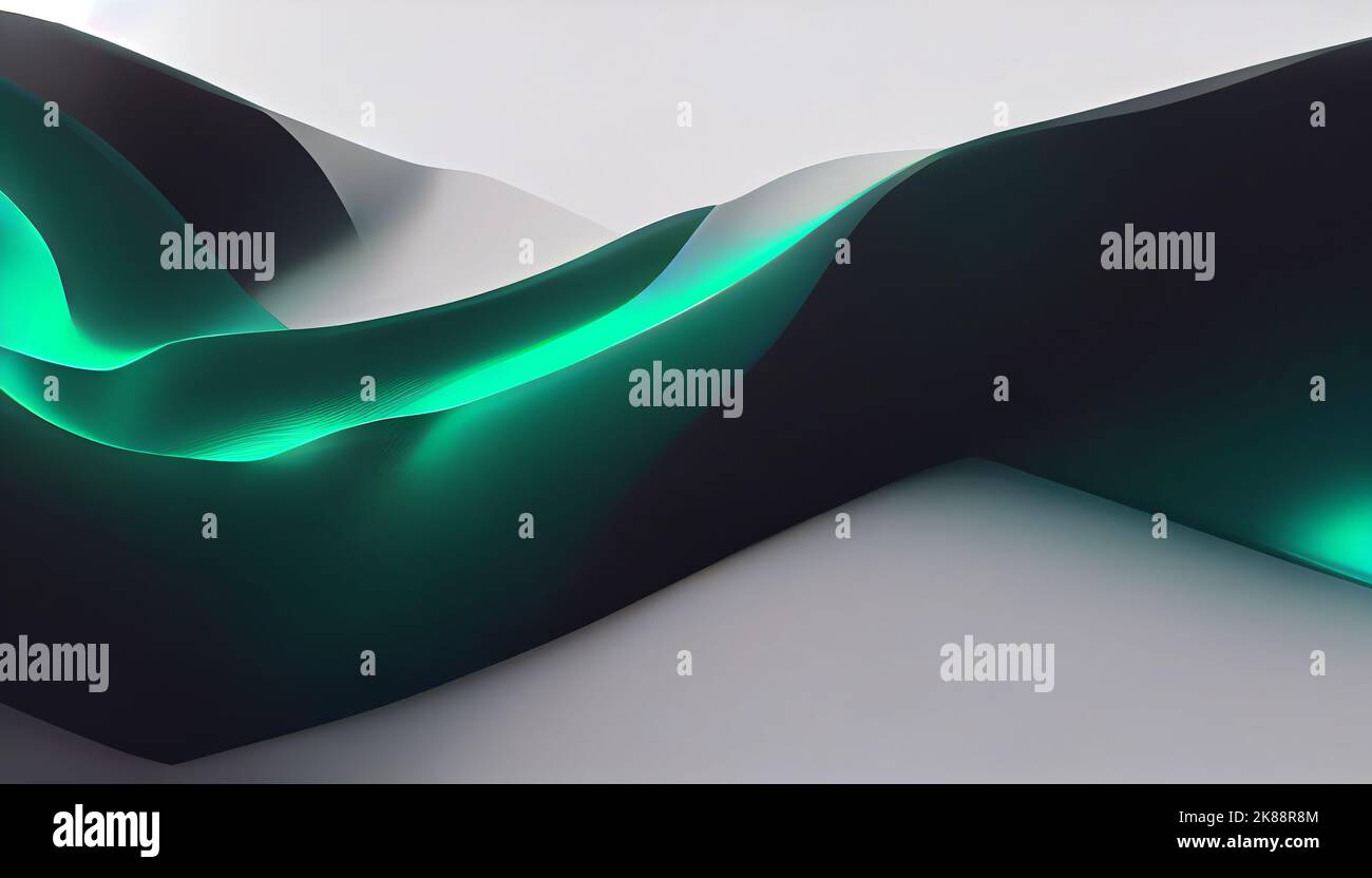 Abstract emerald and white waves background. Subtle gradients, flow ...