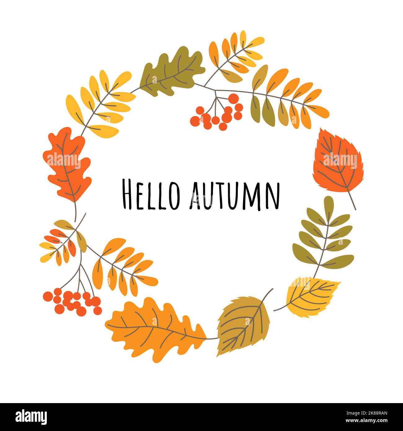 Colorful autumn leaves wreath illustration Stock Vector Image & Art - Alamy