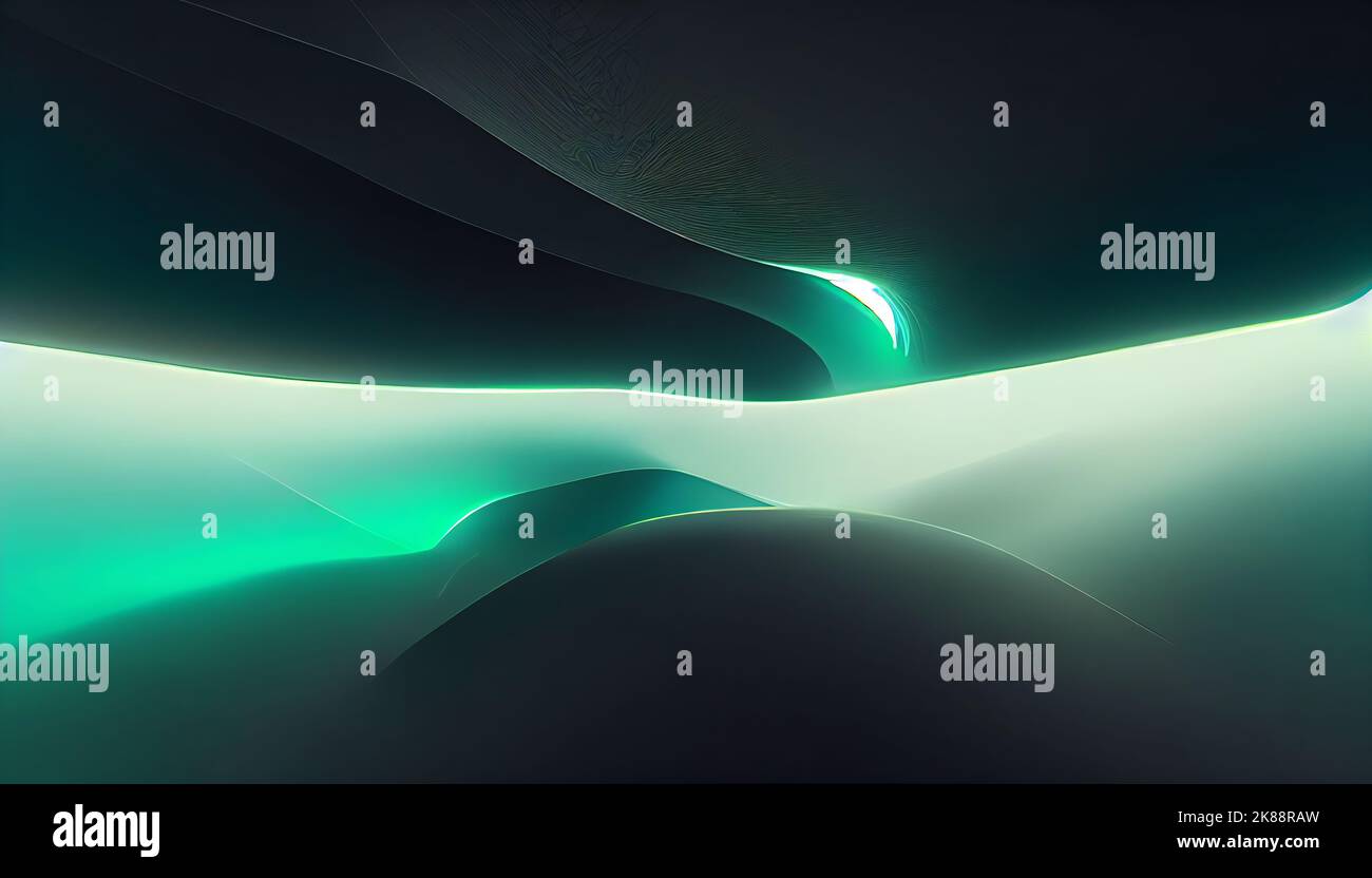 Abstract emerald and white waves background. Subtle gradients, flow liquid lines. Design element ...