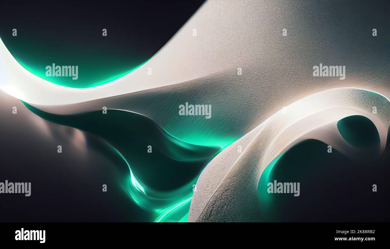 Abstract emerald and white waves background. Subtle gradients, flow liquid lines. Design element ...