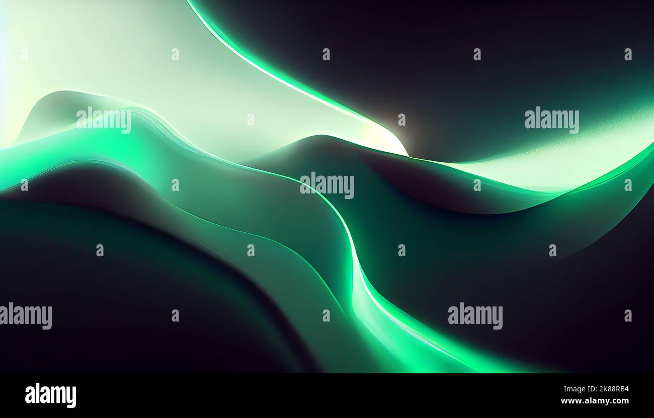 Abstract emerald and white waves background. Subtle gradients, flow liquid lines. Design element ...