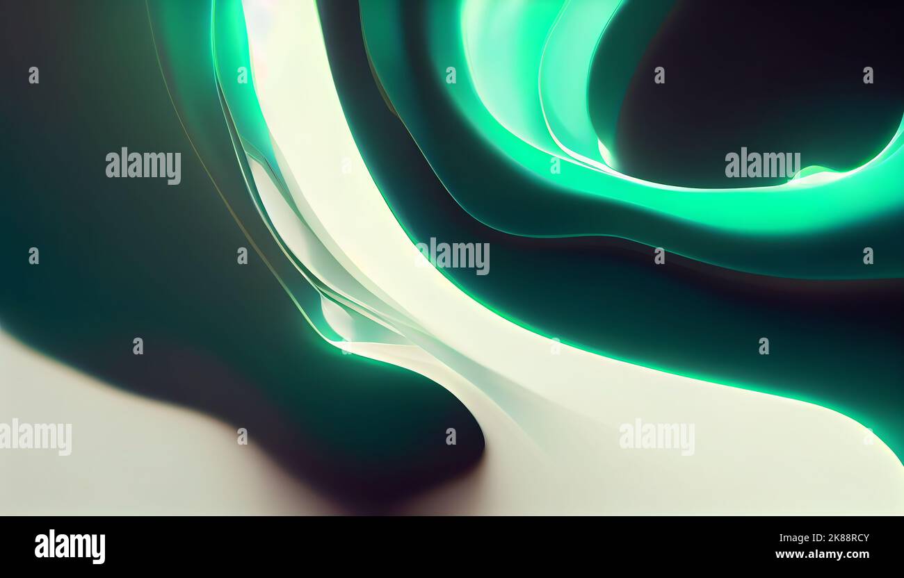 Abstract emerald and white waves background. Subtle gradients, flow liquid lines. Design element ...