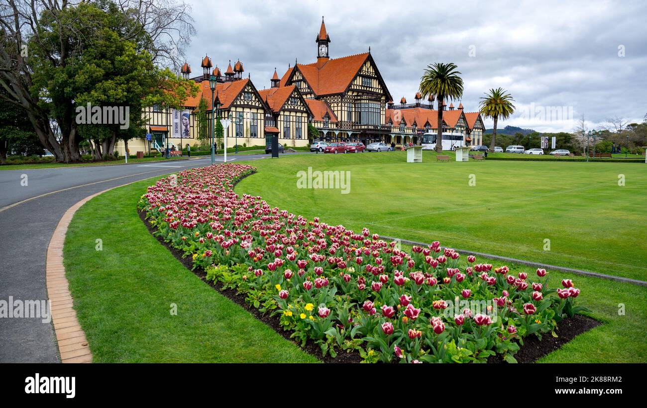 A scenic shot of the Rotorua Museum and Government Gardens in Rotorua ...